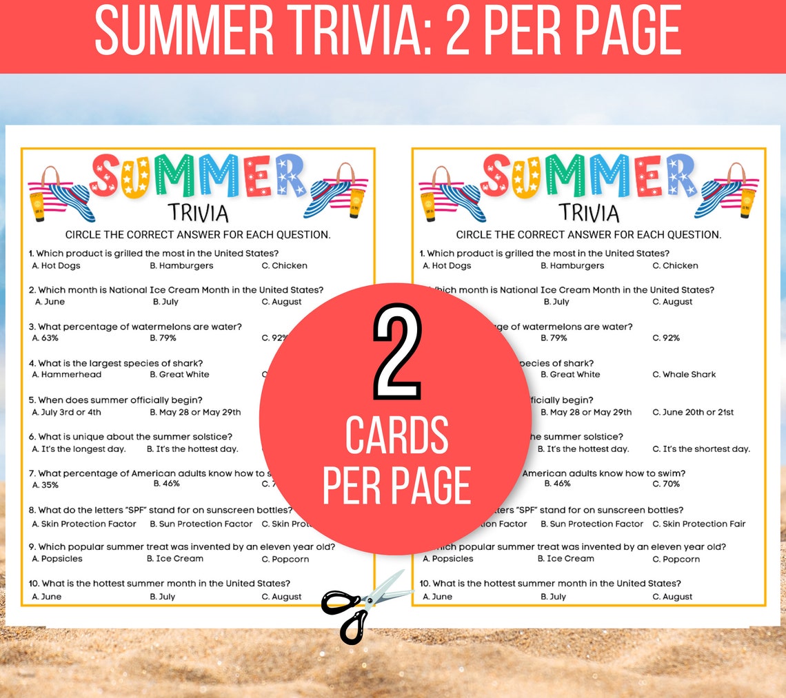 Summer Trivia Game, Summer Trivia Quiz, Printable Summer Game, Summer ...