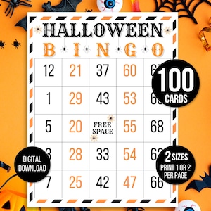 100 Halloween Bingo Cards, Halloween Number Bingo, Halloween Party Game ...