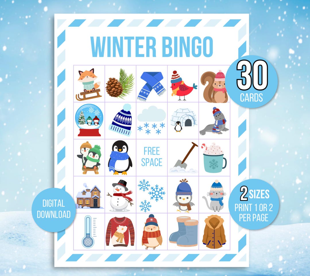 Winter Bingo, 30 Winter Bingo Cards, Winter Activity for Kids, Kids ...
