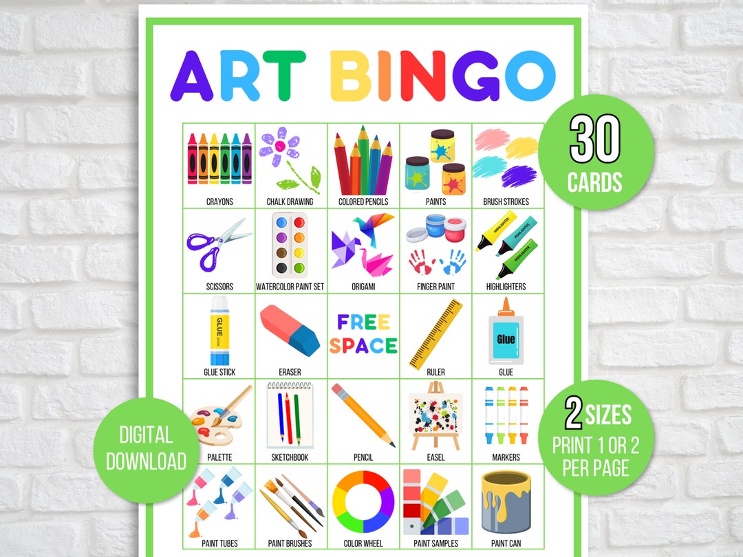 Art Bingo, 30 Printable Art Bingo Cards, Art Game, Art Party Game, Art ...