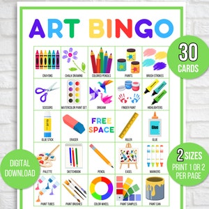 Art Bingo, 30 Printable Art Bingo Cards, Art Game, Art Party Game, Art ...
