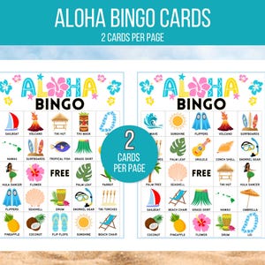 Aloha Bingo, Luau Bingo, Hawaiian Bingo, 30 Printable Luau Bingo Cards ...