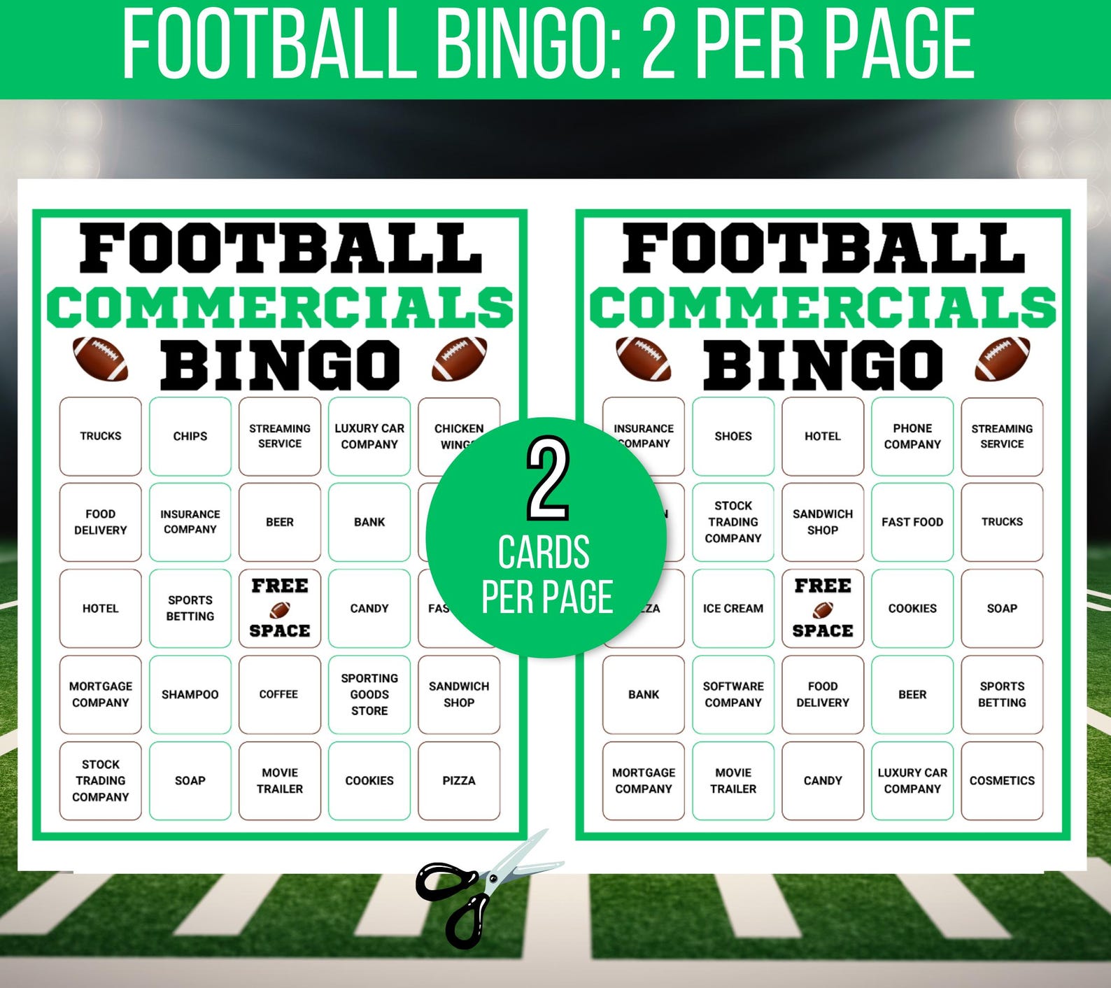 Football Commercials Bingo, 50 Big Game Day Bingo Cards, Football Watch ...