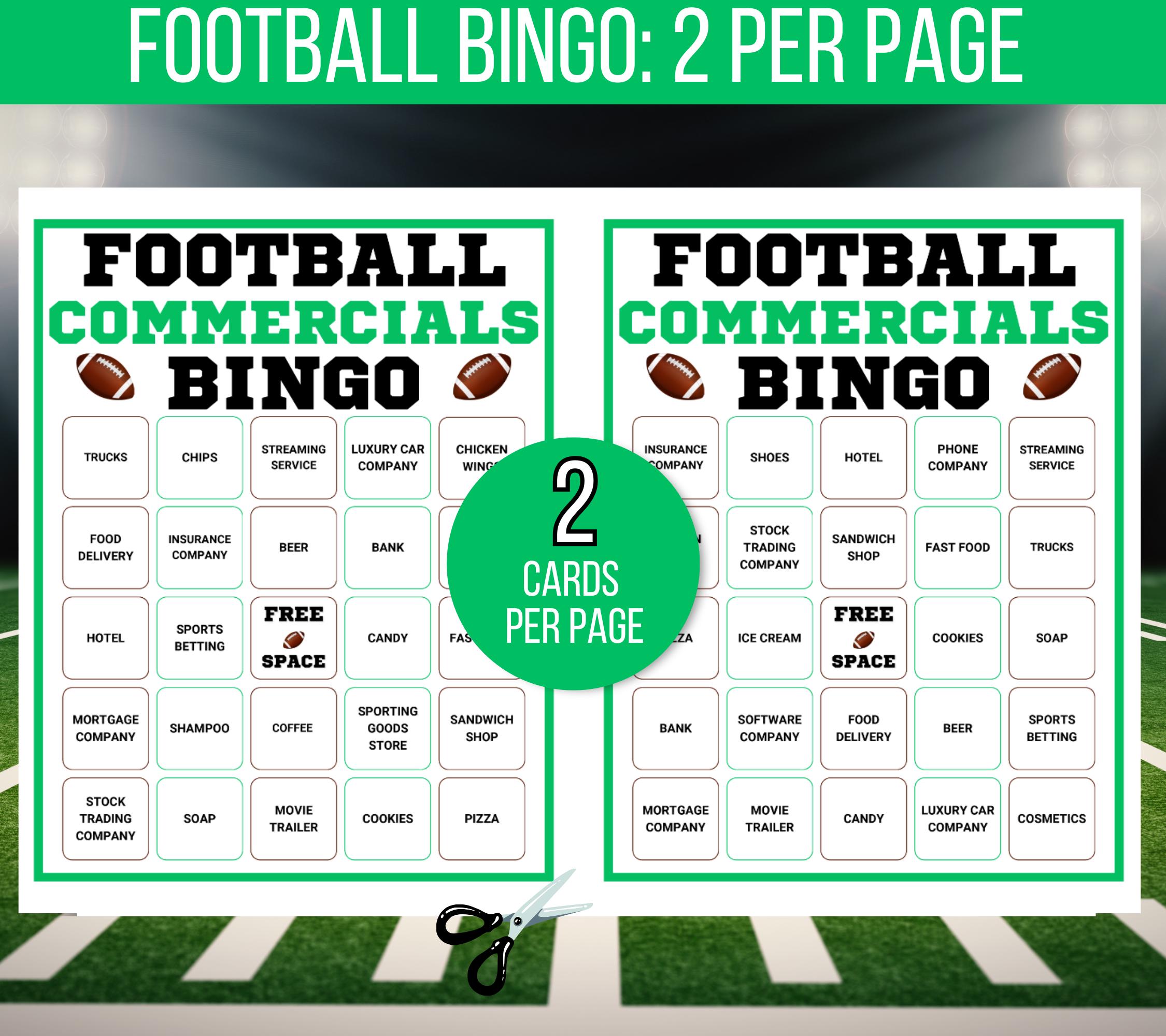 Football Commercials Bingo, 50 Big Game Day Bingo Cards, Football Watch ...