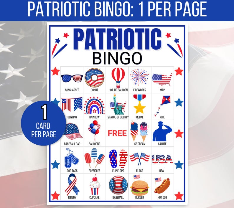 Patriotic Bingo, 40 Patriotic Bingo Cards, Patriotic Bingo, Veteran's ...