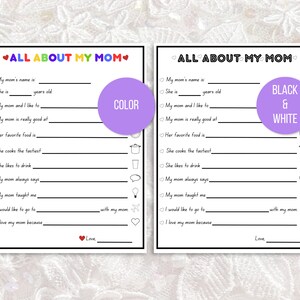 All About My Mom Fill in the Blanks Questionnaire, Mother's Day Craft ...