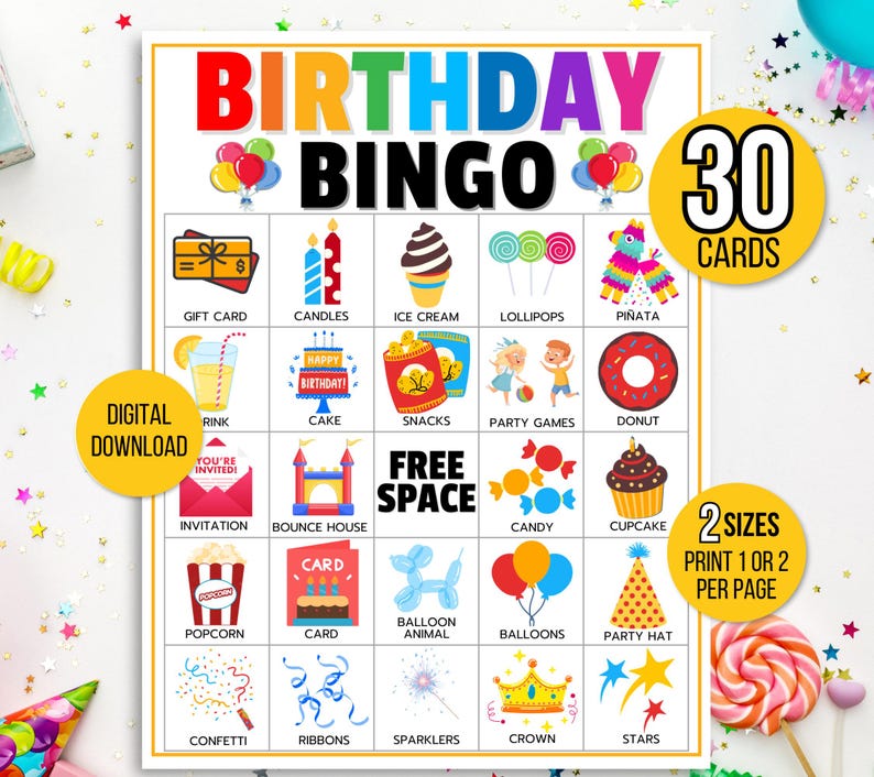 Birthday Bingo, 30 Birthday Party Bingo Cards, Birthday Game, Happy ...