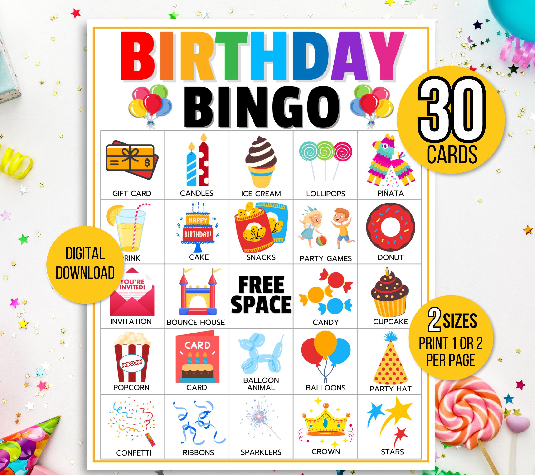 Birthday Bingo, 30 Birthday Party Bingo Cards, Birthday Game, Happy ...