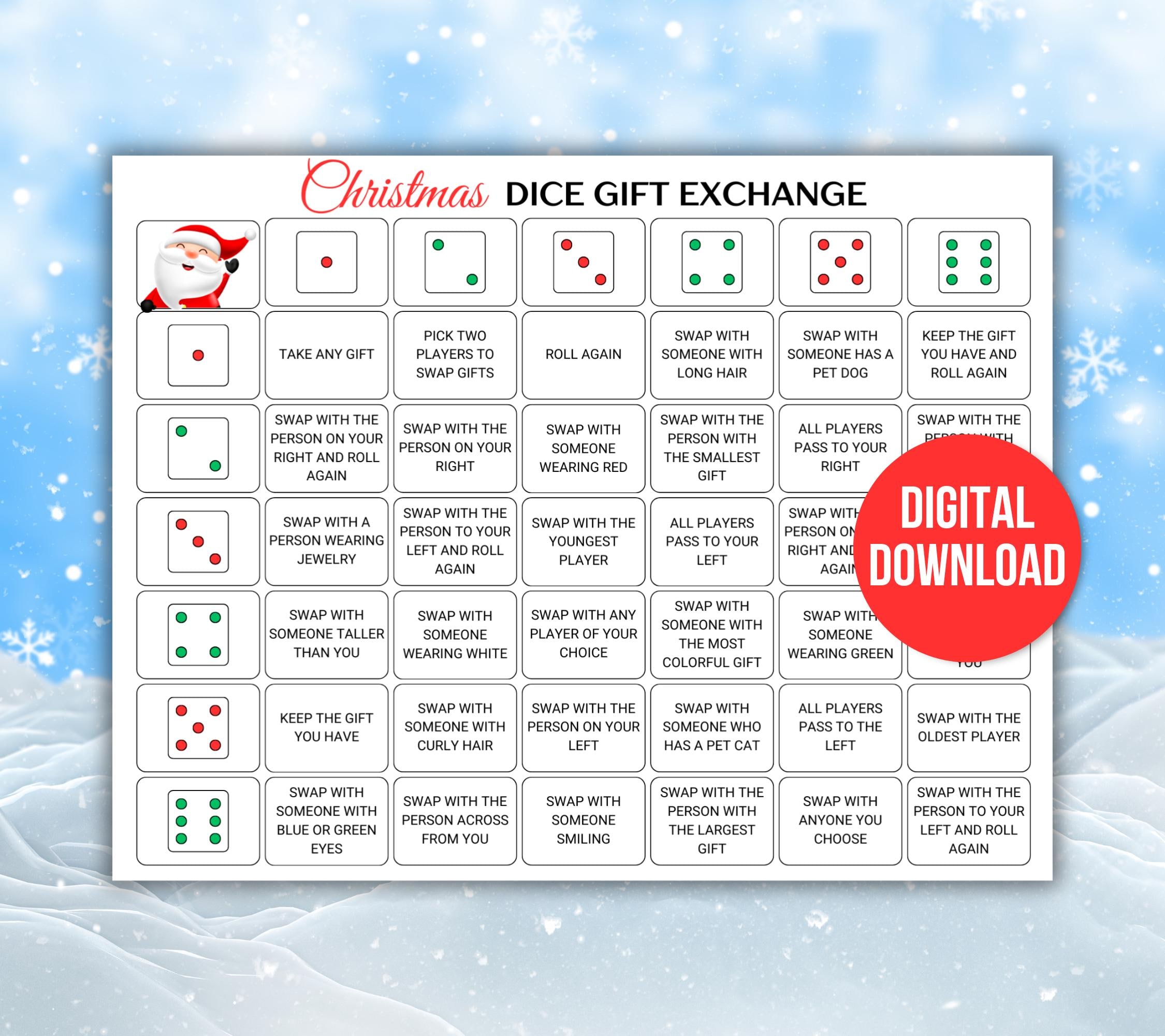 Christmas Gift Exchange Dice Game, Roll the Dice Christmas Game, Fun ...