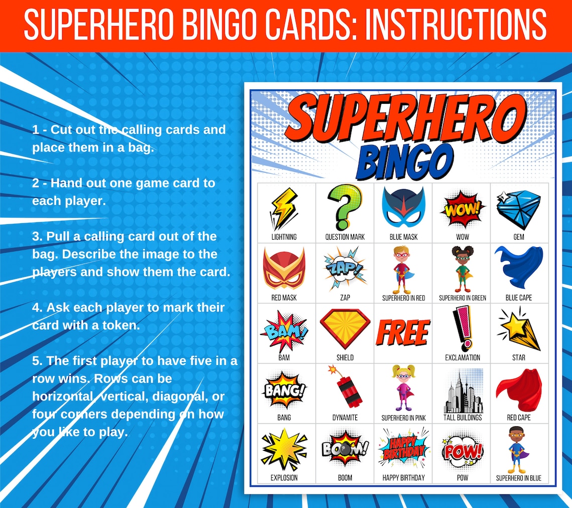 Superhero Bingo, 30 Superhero Bingo Cards, Superhero Game, Superhero ...