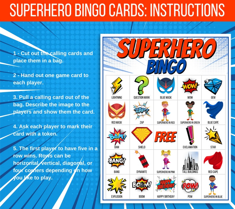 Superhero Bingo, 30 Superhero Bingo Cards, Superhero Game, Superhero ...