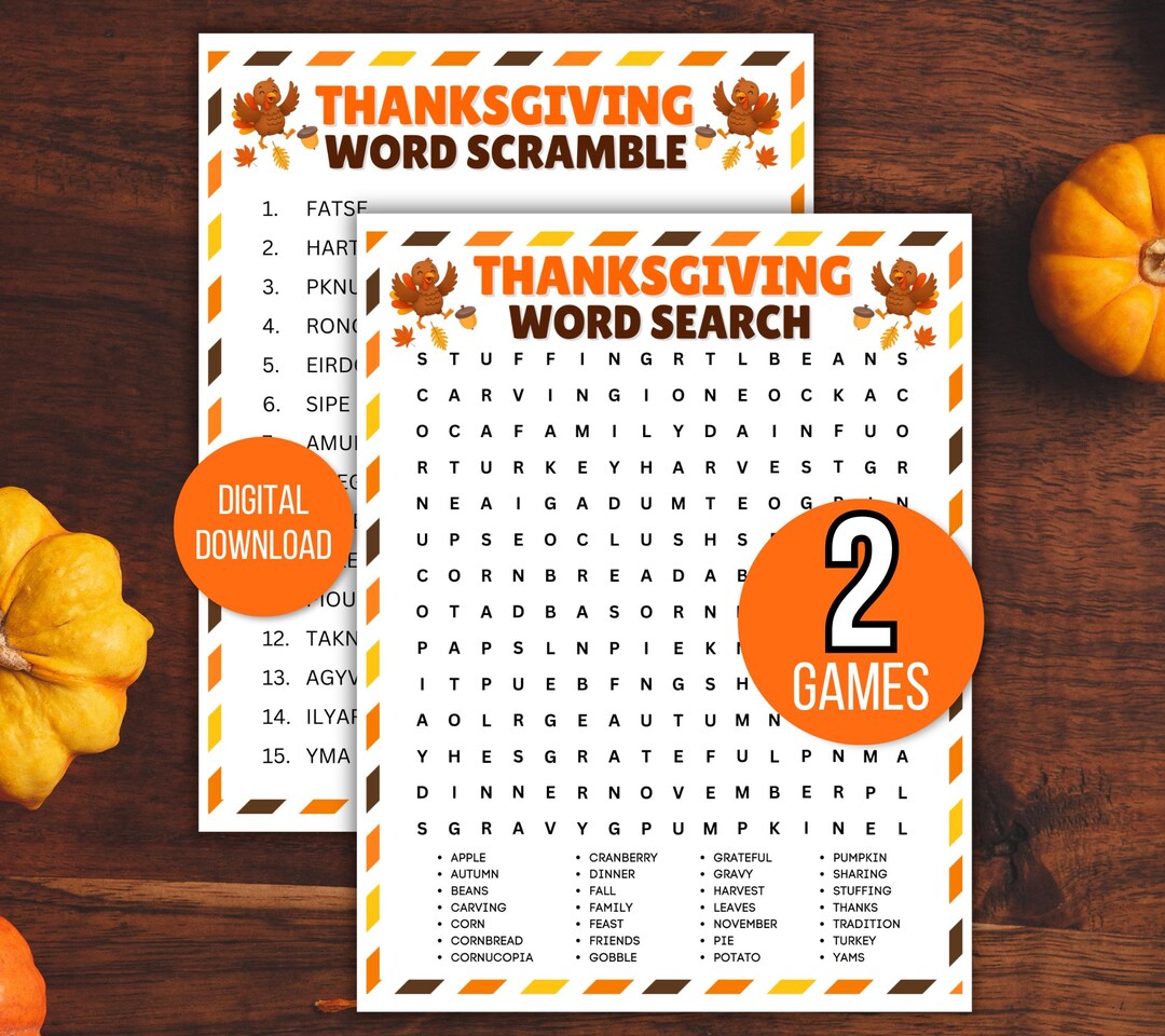 Thanksgiving Word Search, Thanksgiving Word Scramble, Printable ...