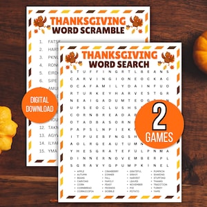 Thanksgiving Word Search, Thanksgiving Word Scramble, Printable ...