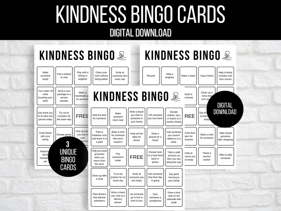 Kindness Bingo, 3 Kindness Bingo Cards, Acts of Kindness Bingo, Kid's ...