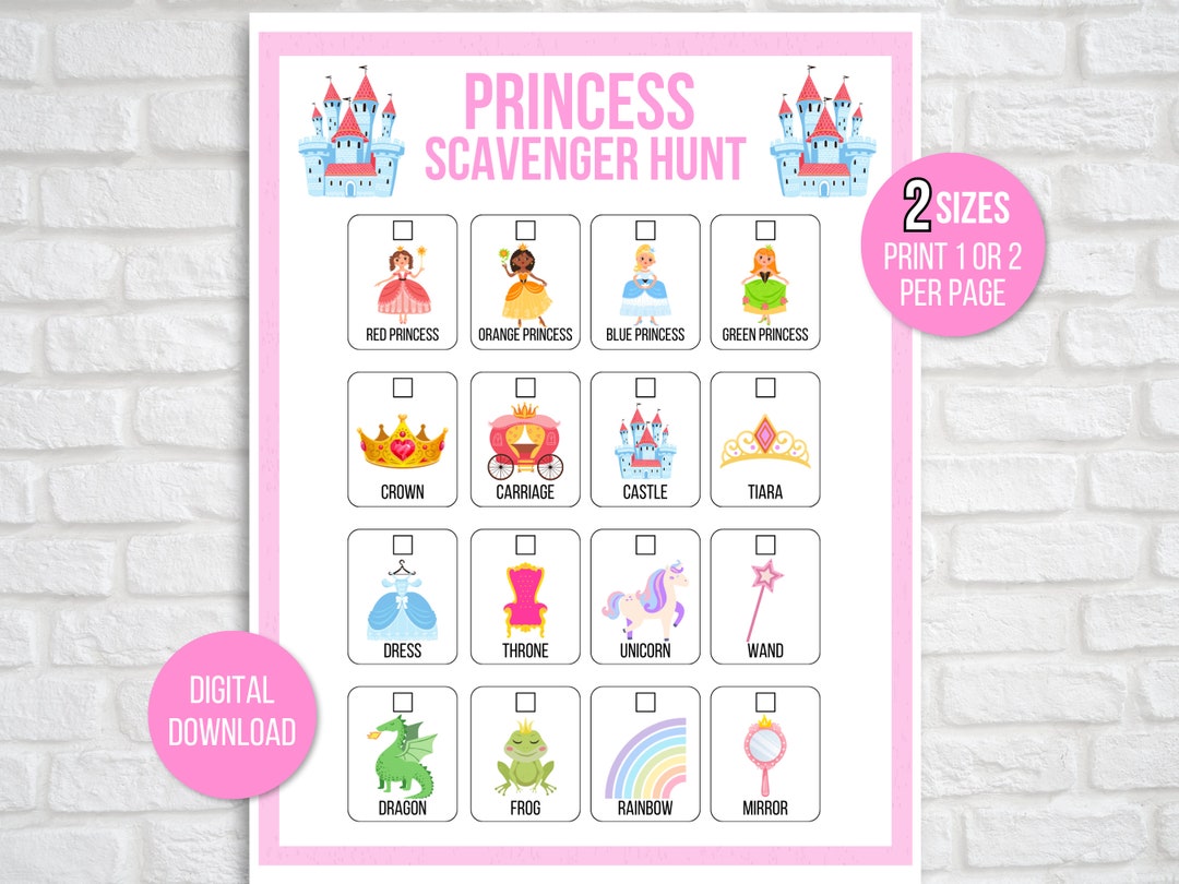 Princess Scavenger Hunt, Printable Princess Party Game, Princess ...