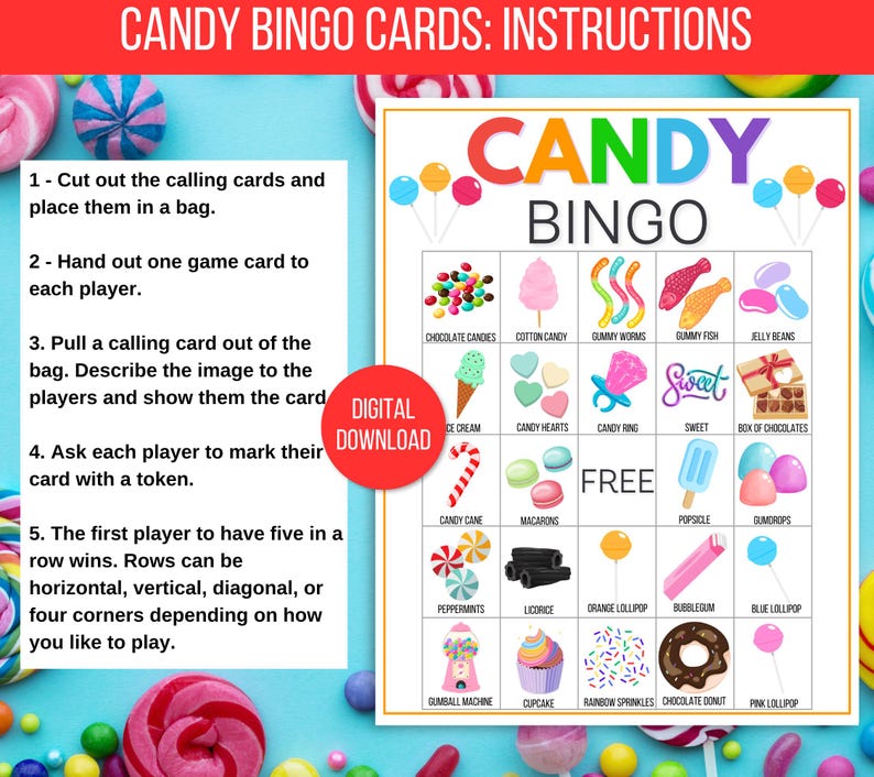 Candy Bingo, 30 Printable Candy Bingo Cards, Sweet Treats Bingo, Candy ...