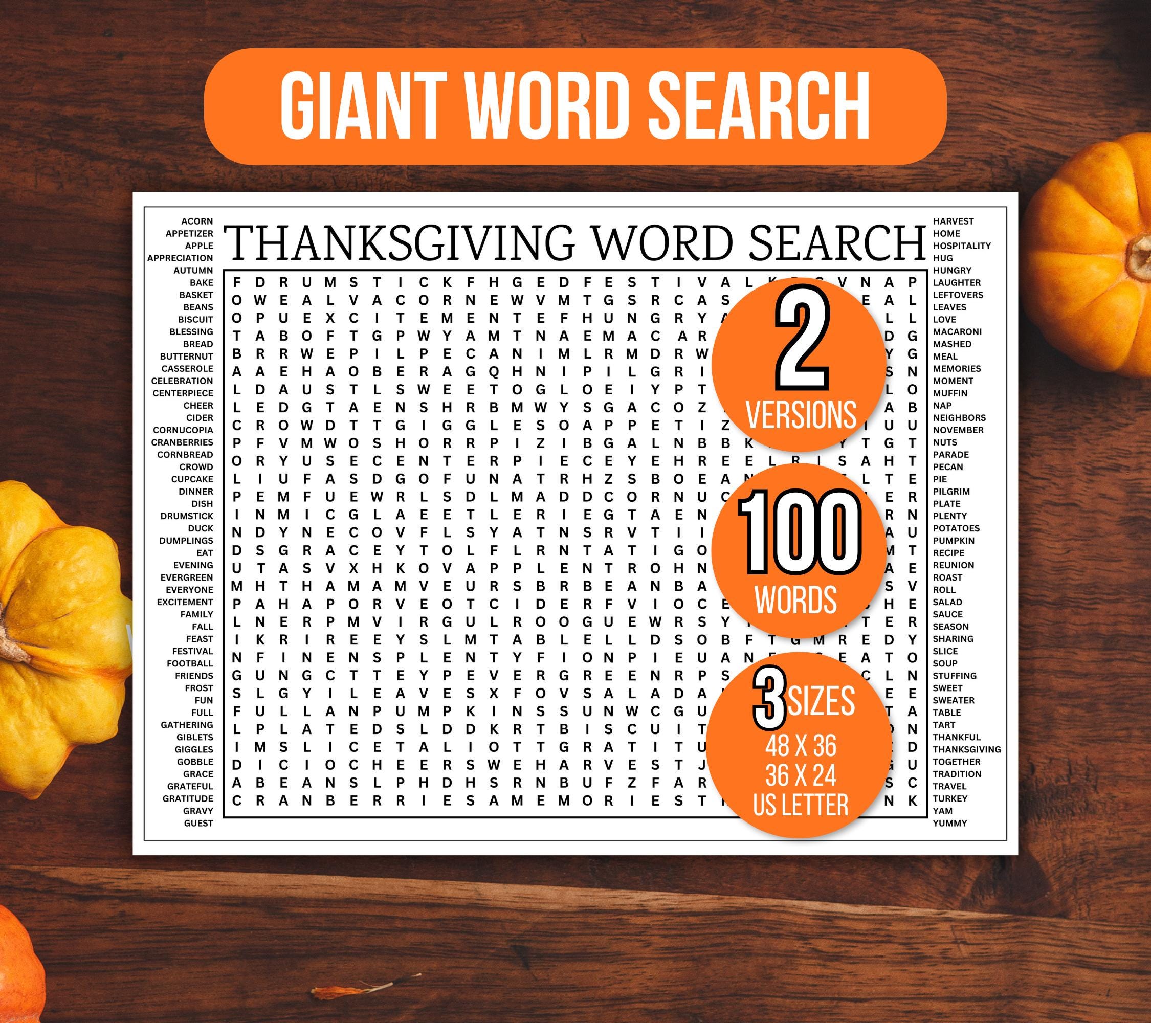 Giant Thanksgiving Word Search, Giant Word Search, Giant Word Find ...