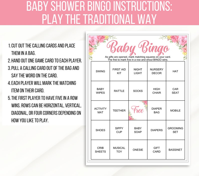 100 Baby Shower Bingo Cards, Baby Girl Bingo Game Cards, Baby Gift ...