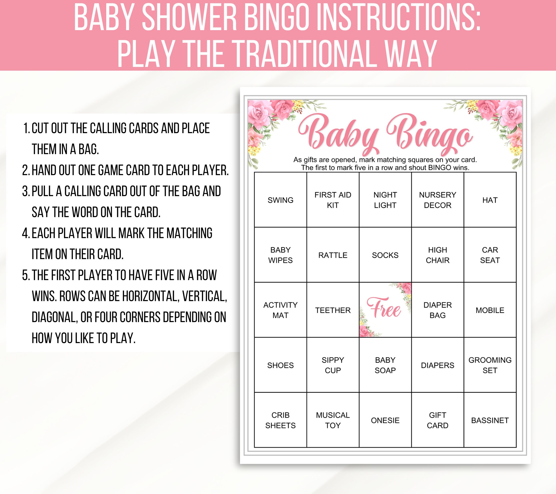 100 Baby Shower Bingo Cards, Baby Girl Bingo Game Cards, Baby Gift ...