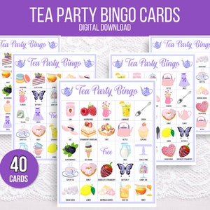 Tea Party Bingo, 40 Printable Tea Party Bingo Cards, Tea Party Game ...