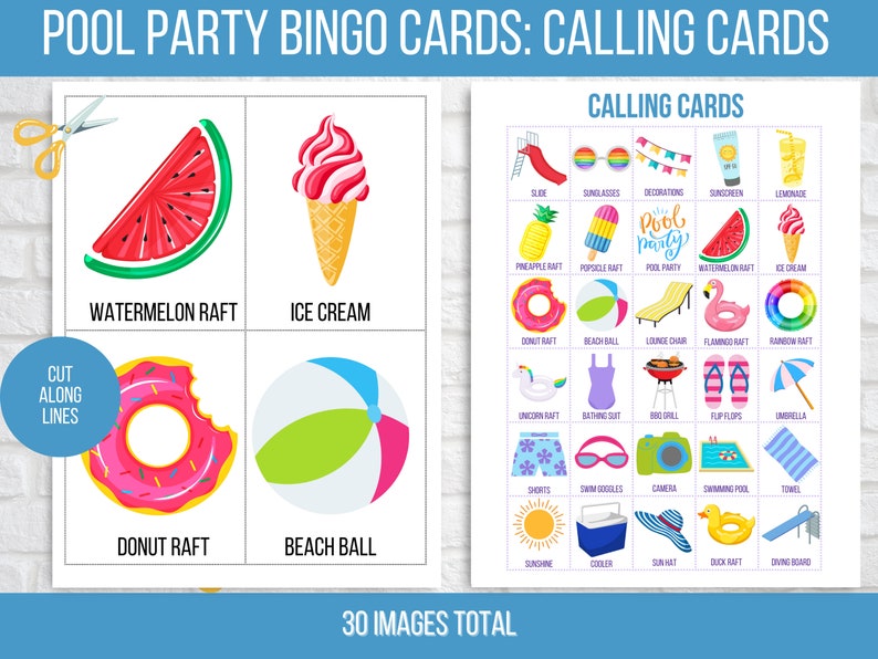 Pool Party Bingo 30 Unique Printable Pool Bingo Cards Pool - Etsy