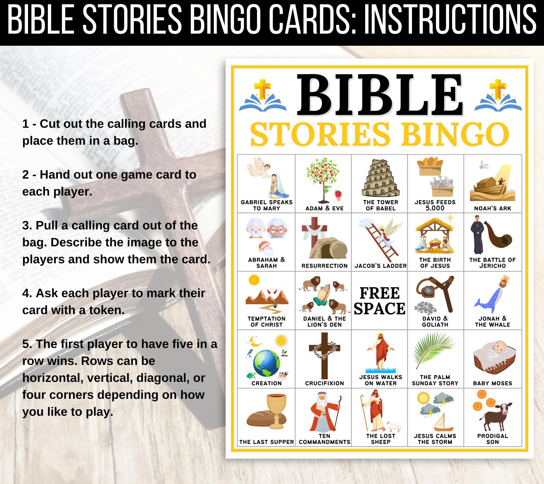 Bible Bingo, Bible Stories Bingo, 50 Bible Bingo Cards, Bible Activity ...