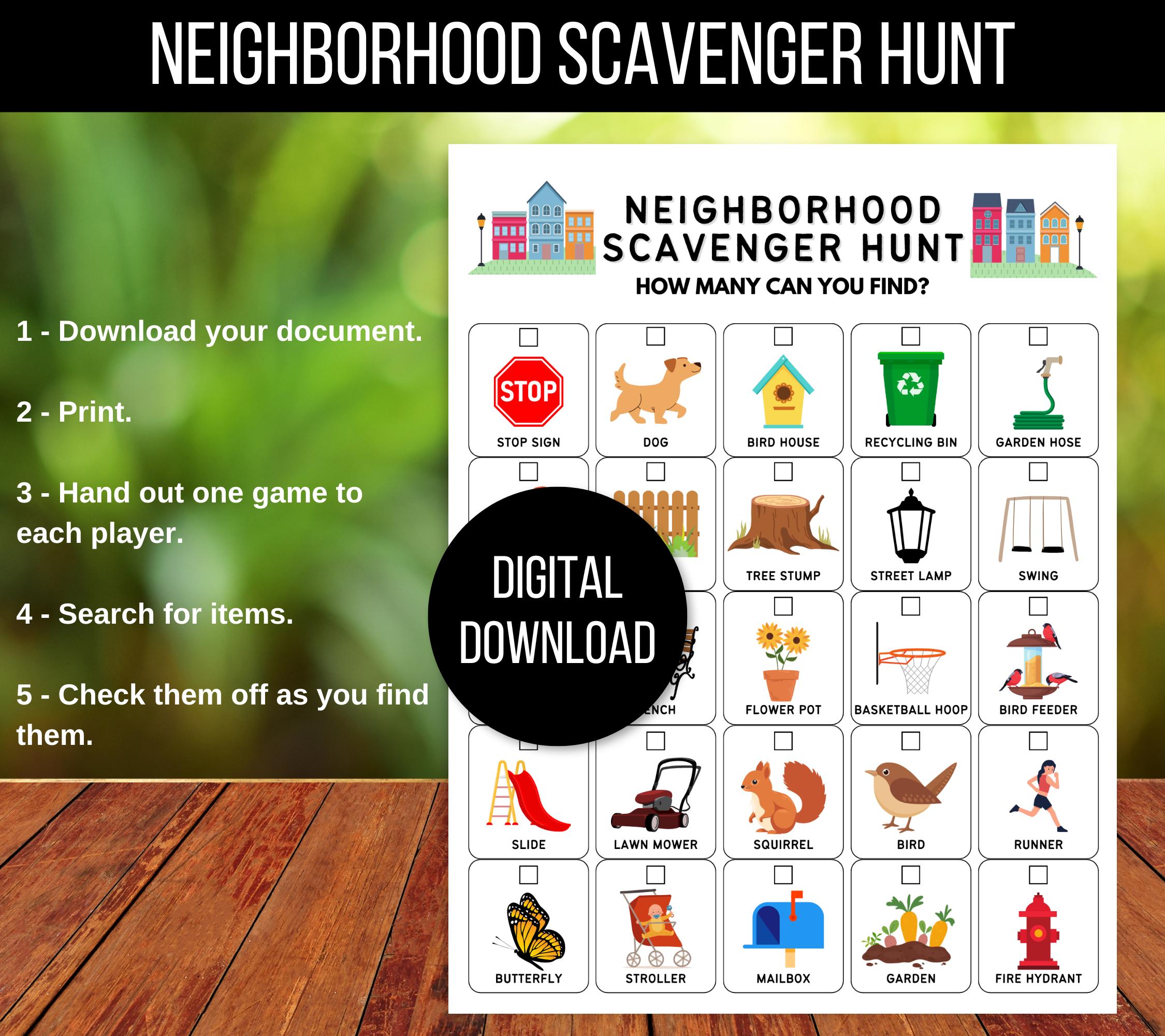 Neighborhood Scavenger Hunt for Kids, Outdoor Nature Scavenger Hunt ...
