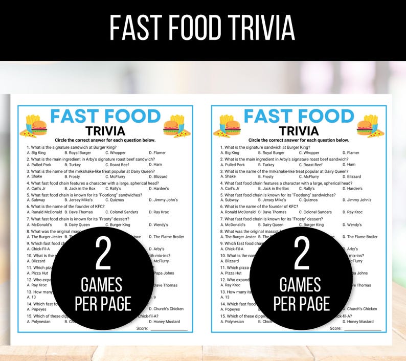 Fast Food Trivia Games, Fast Food Slogan Games, Fast Food Slogan Match ...