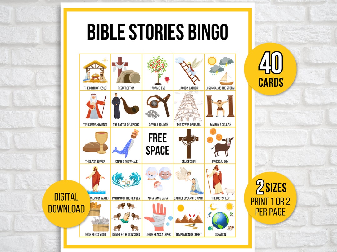 Bible Bingo, Bible Stories Bingo, 40 Bible Bingo Cards, Bible Activity ...