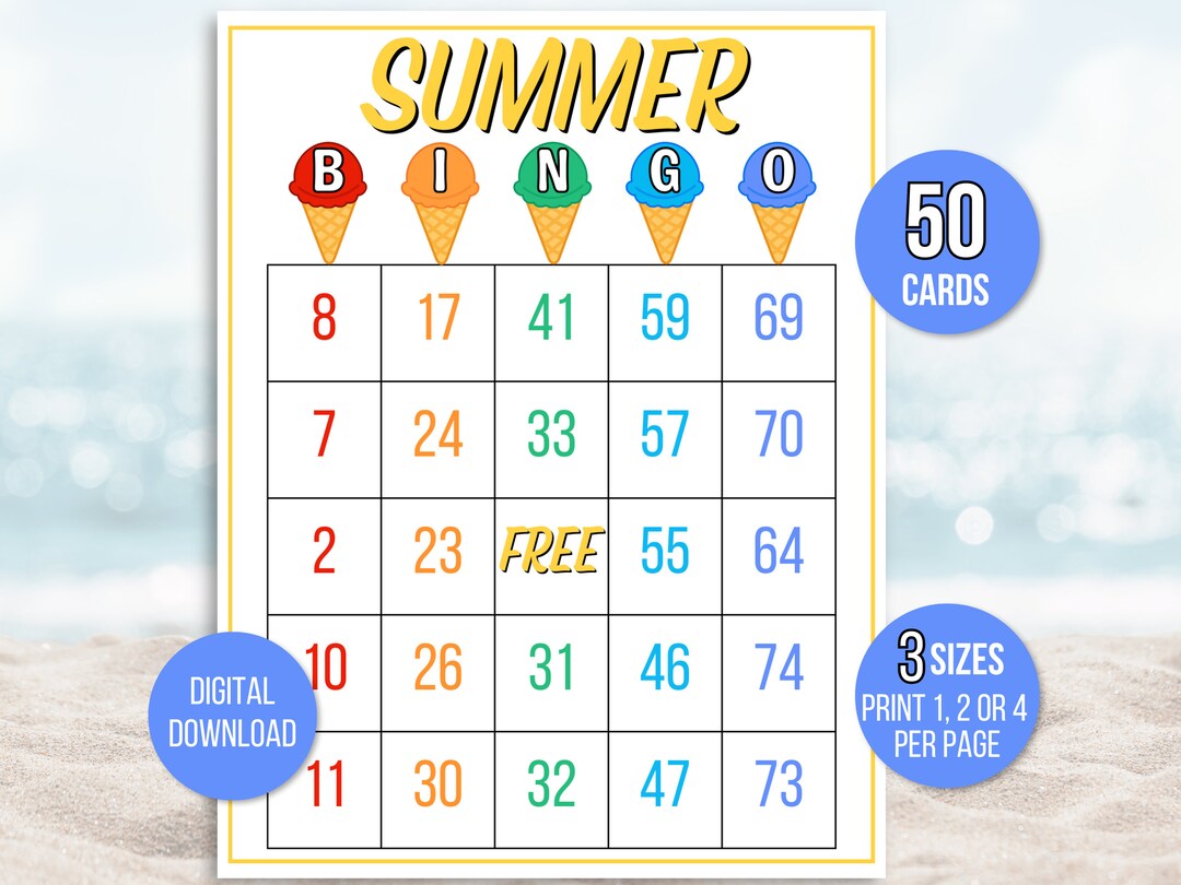 Summer Bingo, 50 Summer Bingo Cards, Summer Party Bingo, Summer Game ...