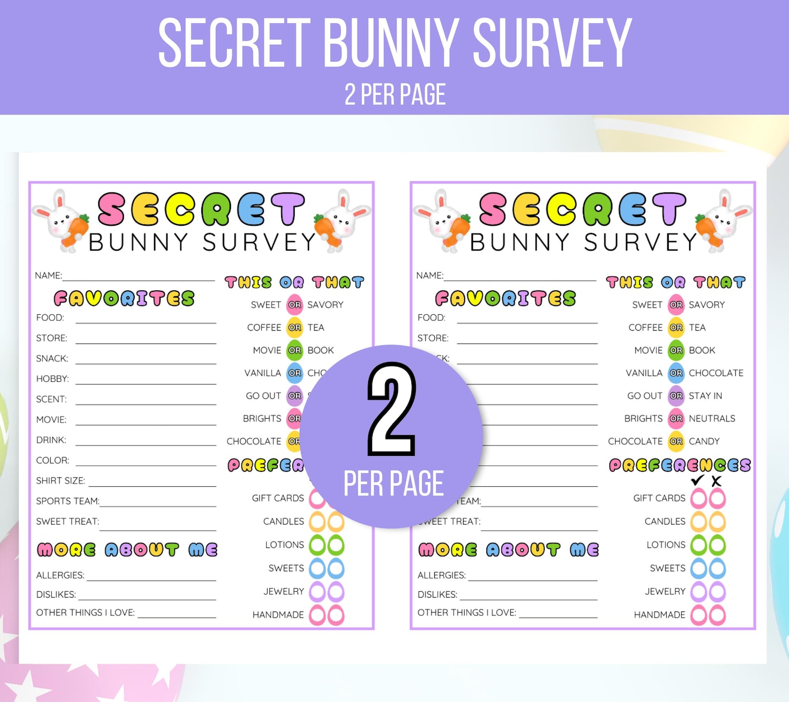 Easter Secret Bunny Survey, Easter Secret Gift Exchange, Secret Easter ...