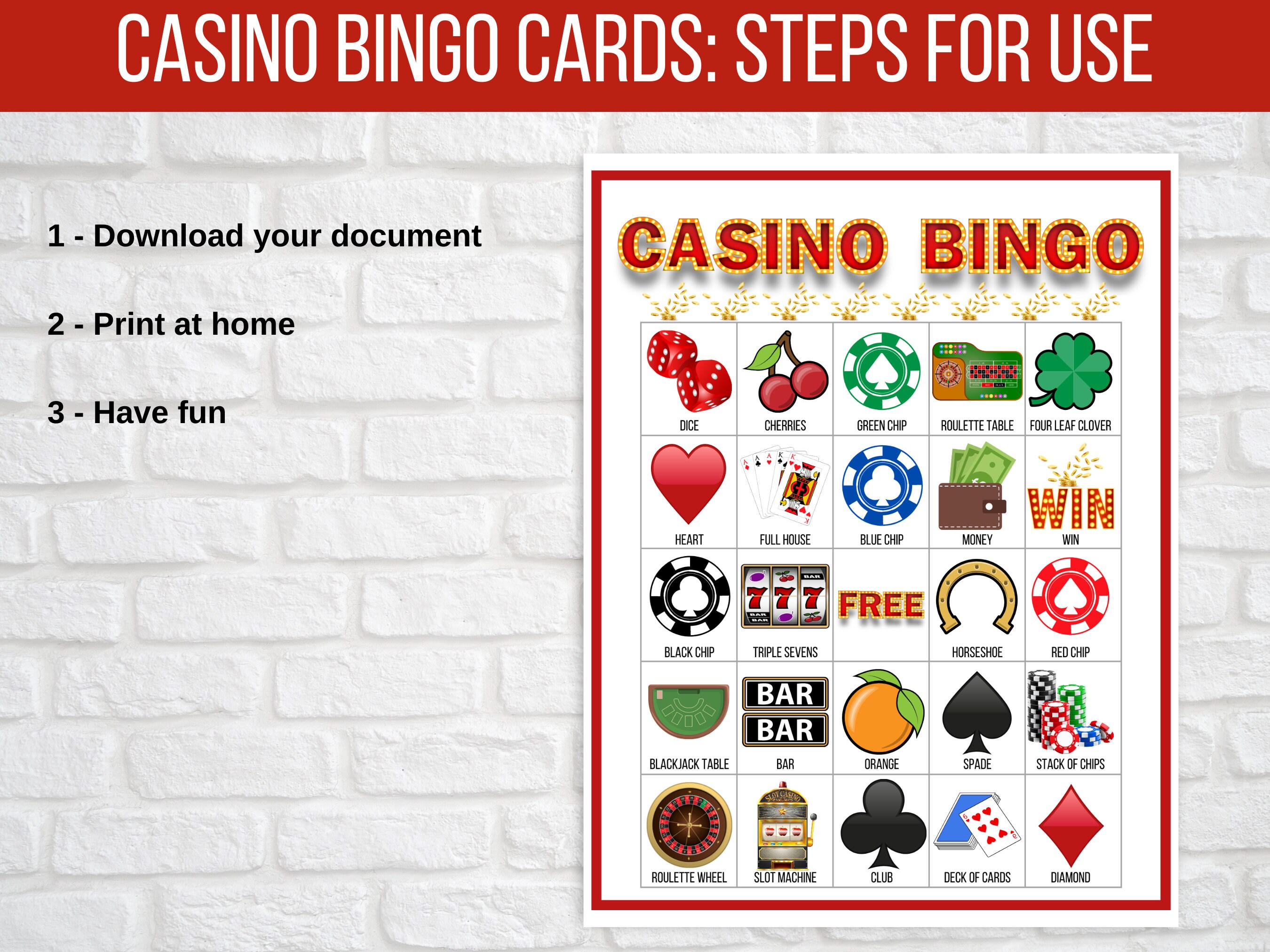Casino Bingo Casino Game Casino Party Activity Casino - Etsy