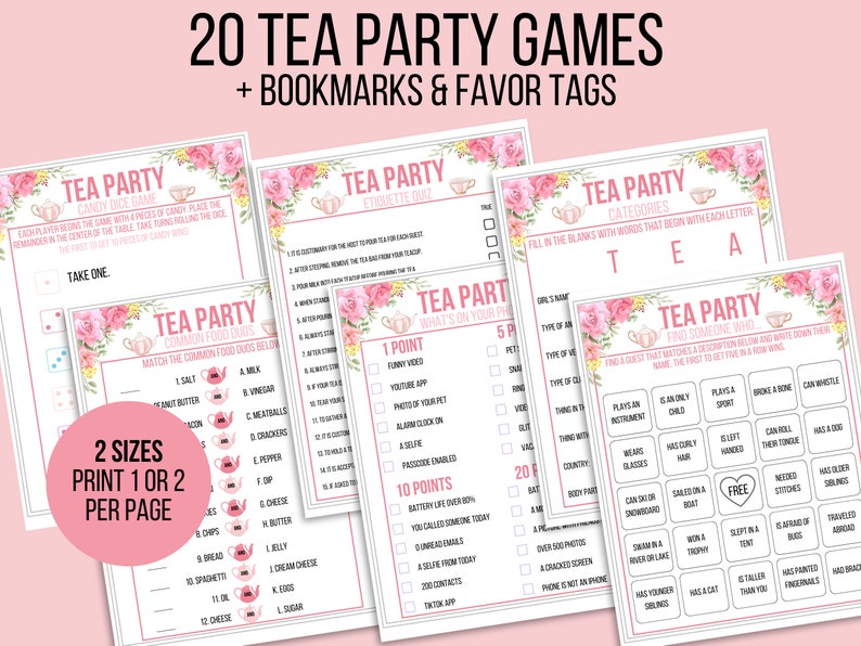 Tea Party Games Printable Bundle Tea Party Activities Ladies - Etsy