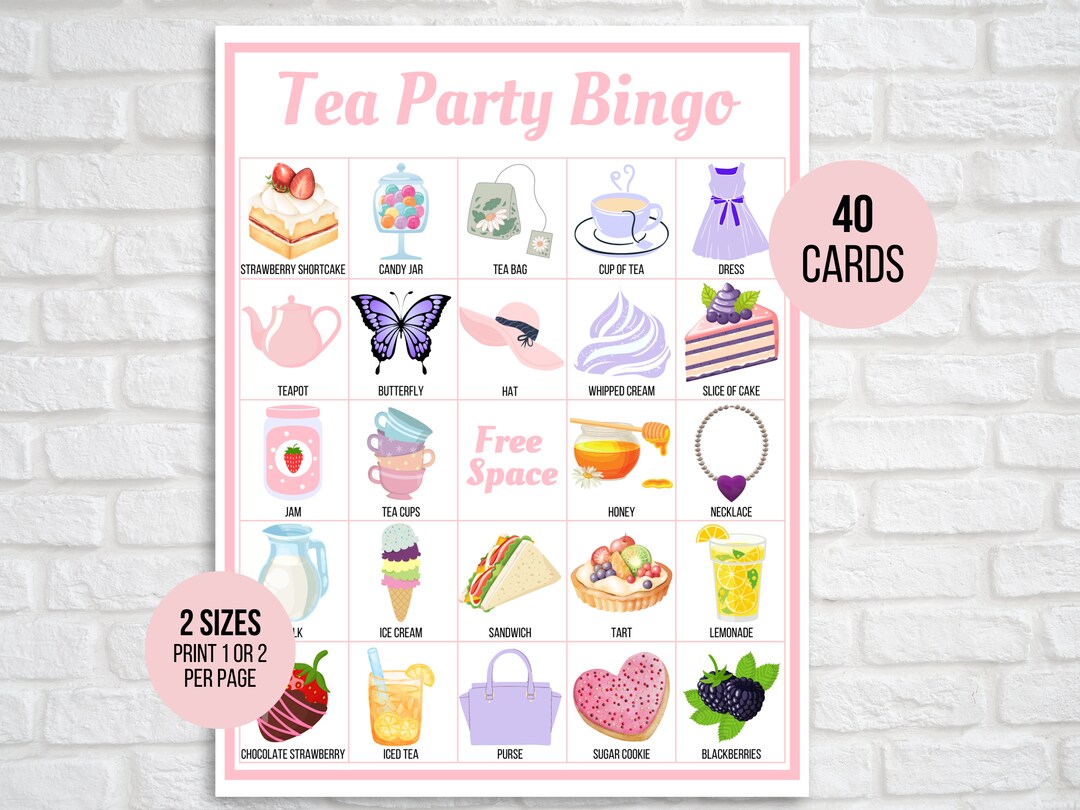 Tea Party Bingo, 40 Unique Printable Tea Party Bingo Cards, Tea Party ...