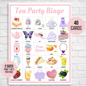 Tea Party Bingo, 40 Unique Printable Tea Party Bingo Cards, Tea Party ...