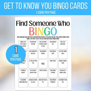 Get to Know You Bingo, Find Someone Who Bingo, Find the Guest Bingo ...