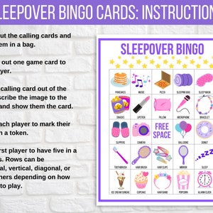Sleepover Bingo, Sleepover Game, Slumber Party Bingo, Pajama Party ...