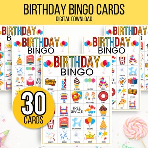 Birthday Bingo, 30 Birthday Party Bingo Cards, Birthday Game, Happy ...
