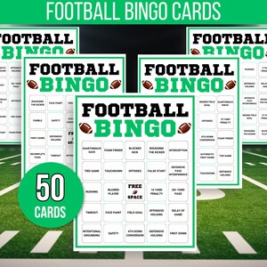 Football Bingo, 50 Unique Printable Football Bingo Cards, Football Game ...