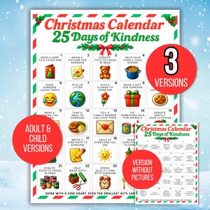 Christmas Acts of Kindness Calendar, Advent Calendar for Kid & Adult ...