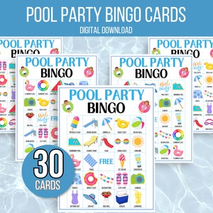 Pool Party Bingo, 30 Unique Printable Pool Bingo Cards, Pool Party Game ...