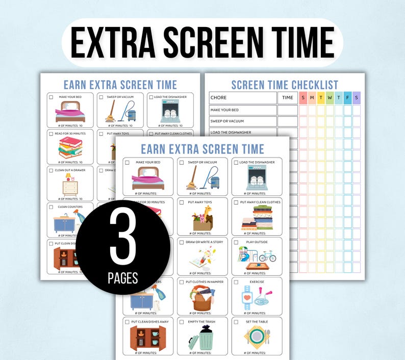Earn Screen Time, Editable Earn Screen Time Chart, Printable Kids ...