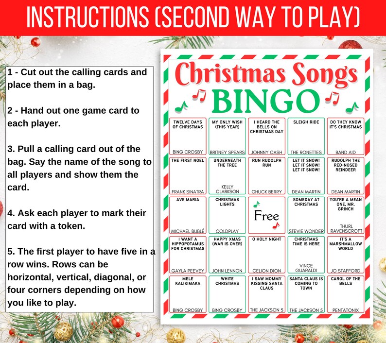 Christmas Songs Bingo, 100 Printable Christmas Songs Bingo Cards ...