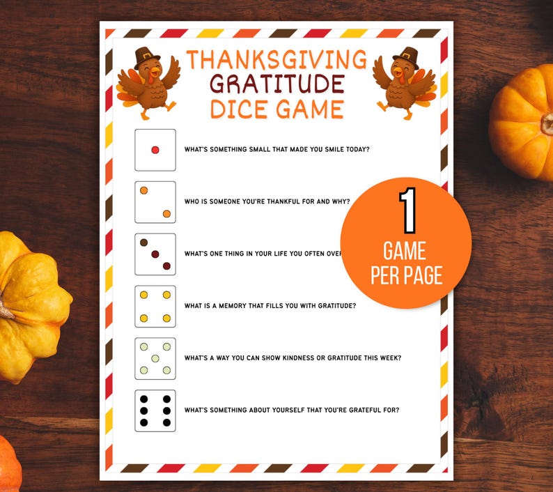 Thanksgiving Dice Game, Thanksgiving Gratitude Dice Games, Thanksgiving ...
