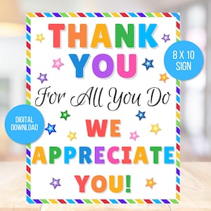 Appreciation Week Printable Sign, Thank You for All You Do, Thank You ...