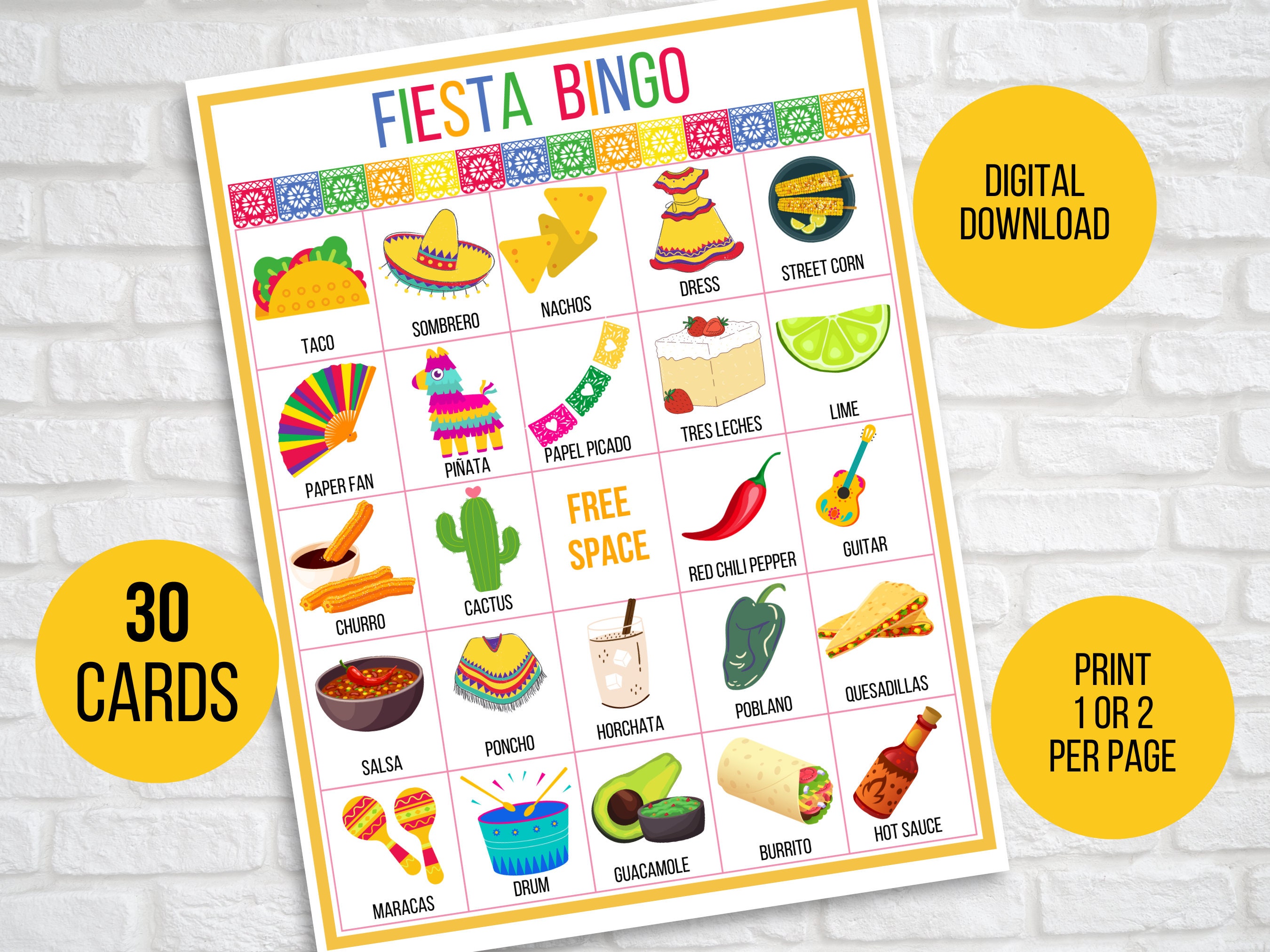 Fiesta Bingo 30 Printable Fiesta Bingo Cards Fiesta Activity - Etsy