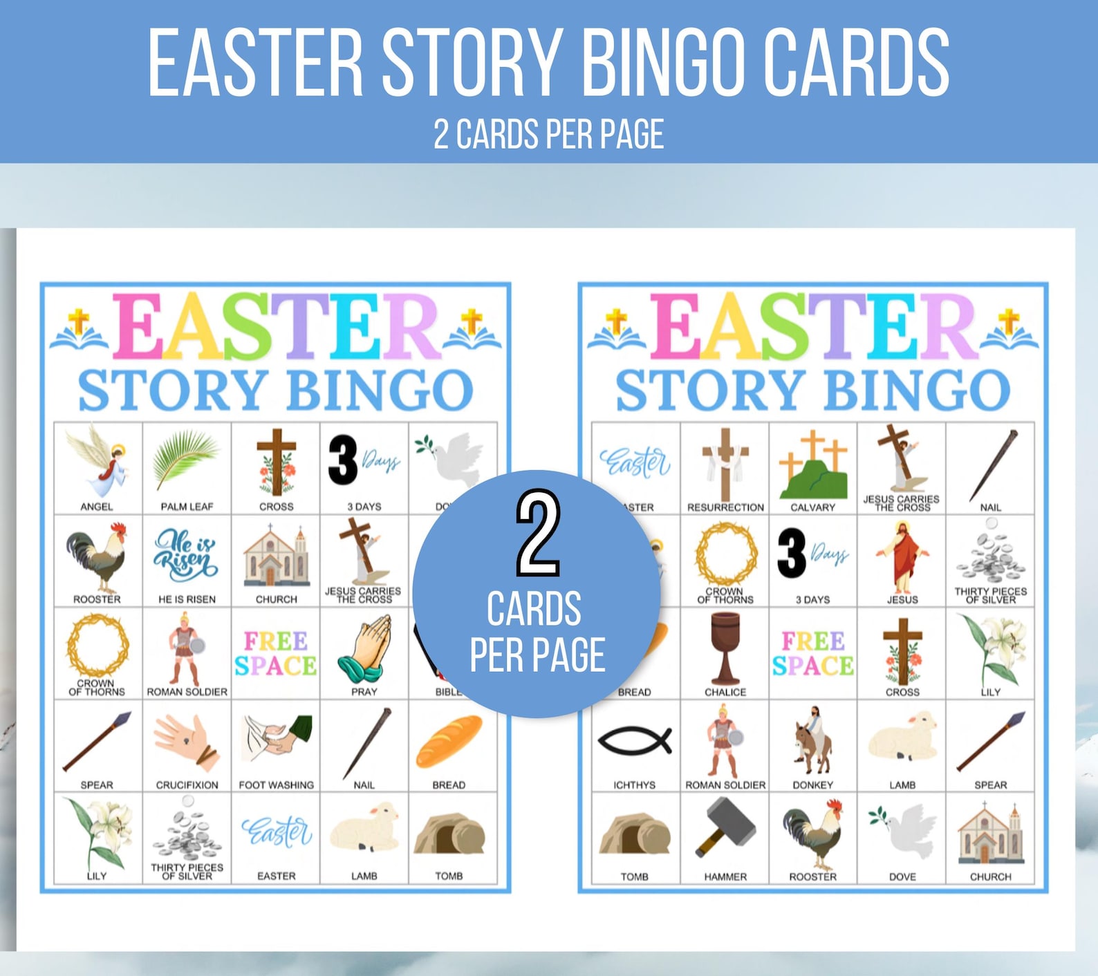 Easter Story Bingo, 50 Religious Easter Bingo Cards, Easter Bible Bingo ...