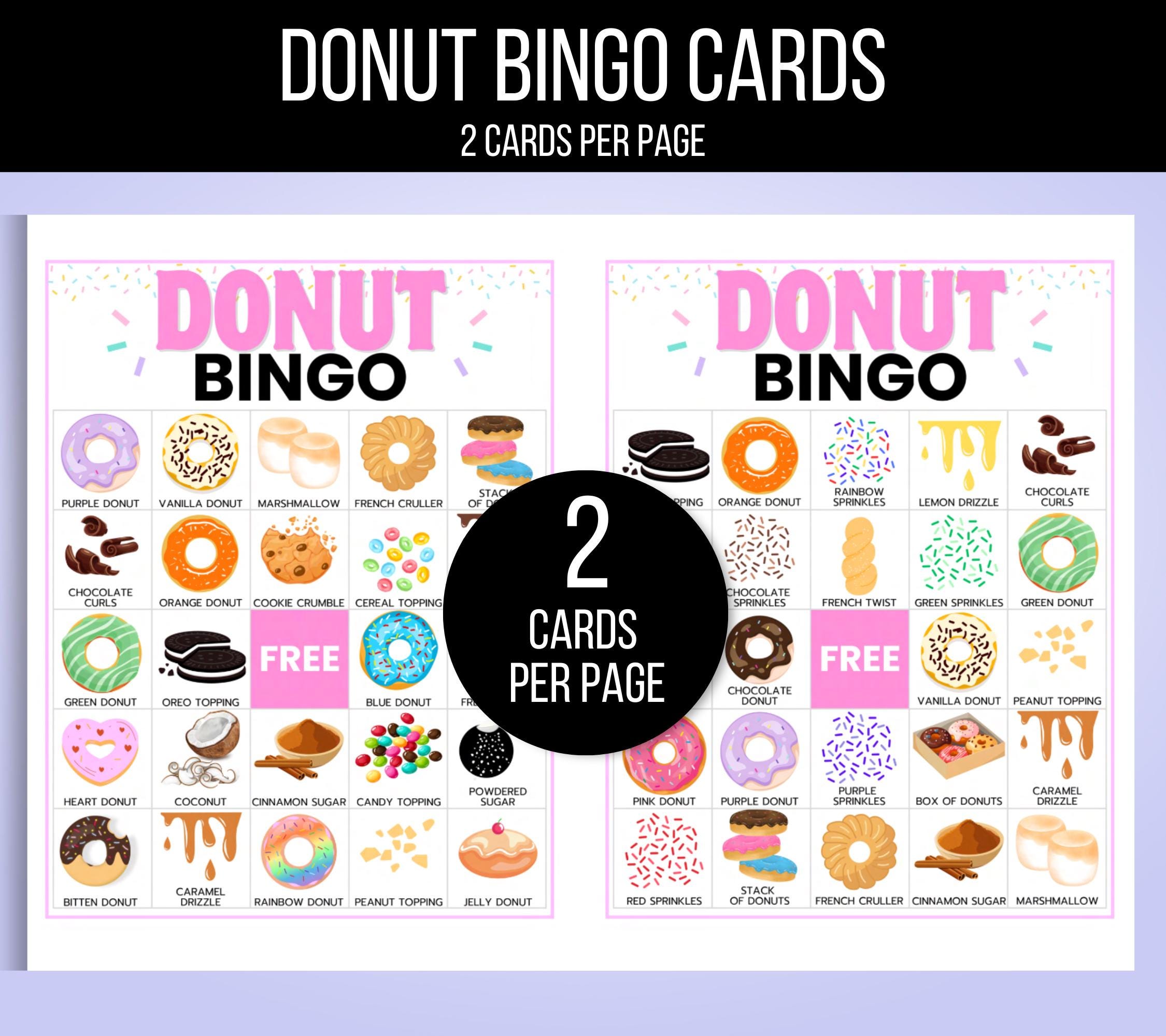 Donut Bingo, 60 Printable Donut Bingo Cards, Donut Birthday, Donut ...