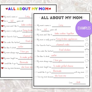 All About My Mom Fill in the Blanks Questionnaire, Mother's Day Craft ...
