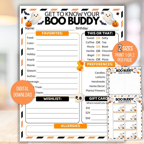 Boo Buddies Questionnaire - Etsy